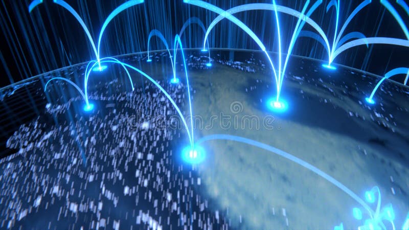 Tech Earth Globalization in 3d Animation. Global Business Dots on ...
