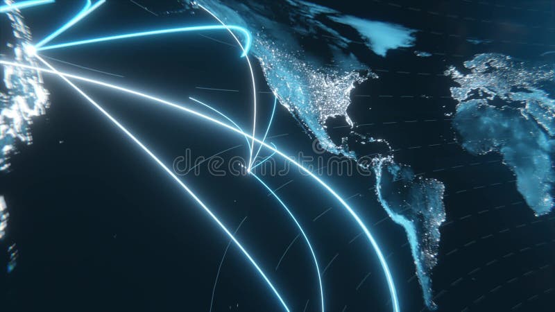 Tech Earth Globalization in 3d Animation. Global Business Dots on ...