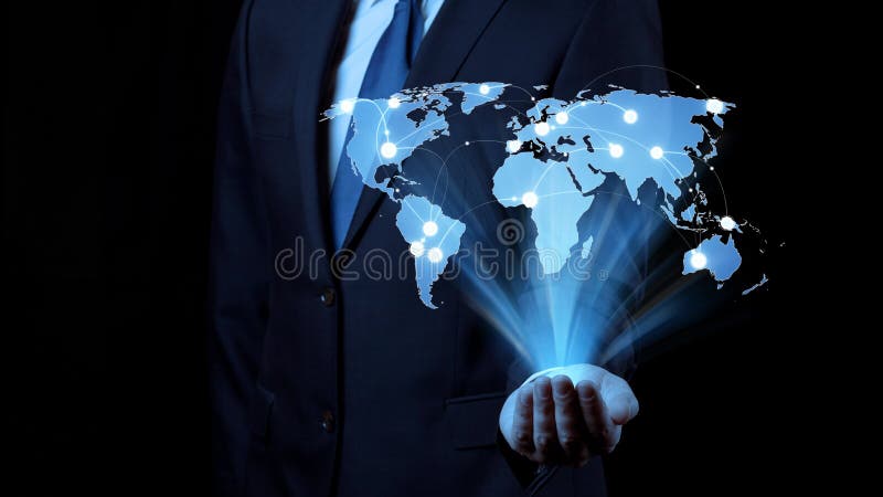 Tech Earth Globalization in 3d Animation. Global Business Dots on ...