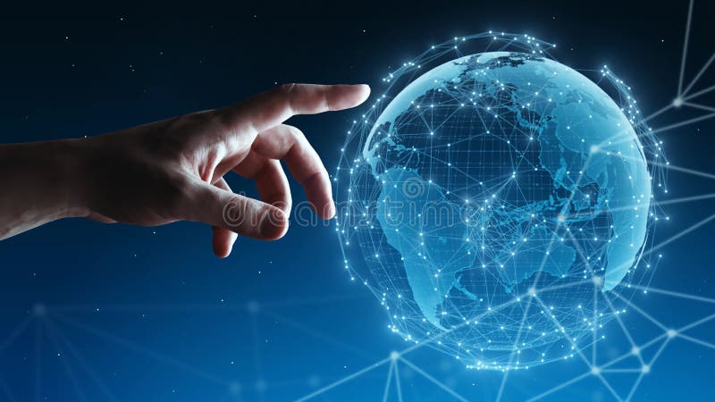 Tech Earth Globalization in 3d Animation. Global Business Dots on ...