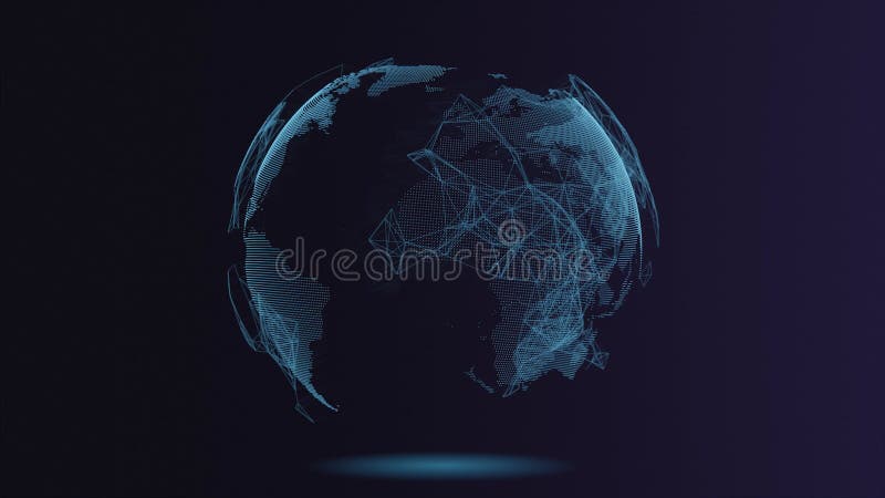 Tech Earth Globalization in 3d Animation. Global Business Dots on ...