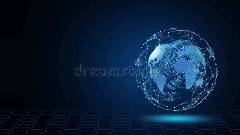 Tech Earth Globalization in 3d Animation. Global Business Dots on ...