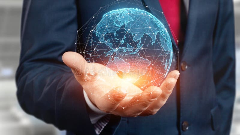 Tech Earth Globalization in 3d Animation. Global Business Dots on ...