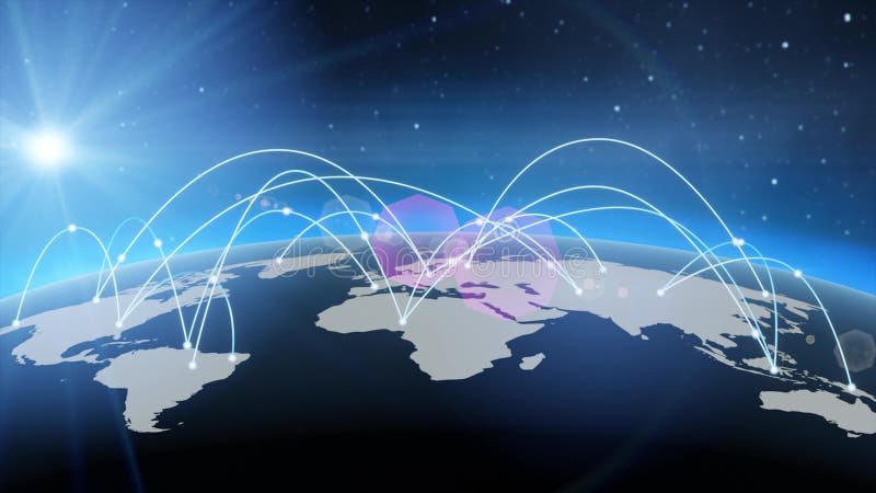 Tech Earth Globalization in 3d Animation. Global Business Dots on ...