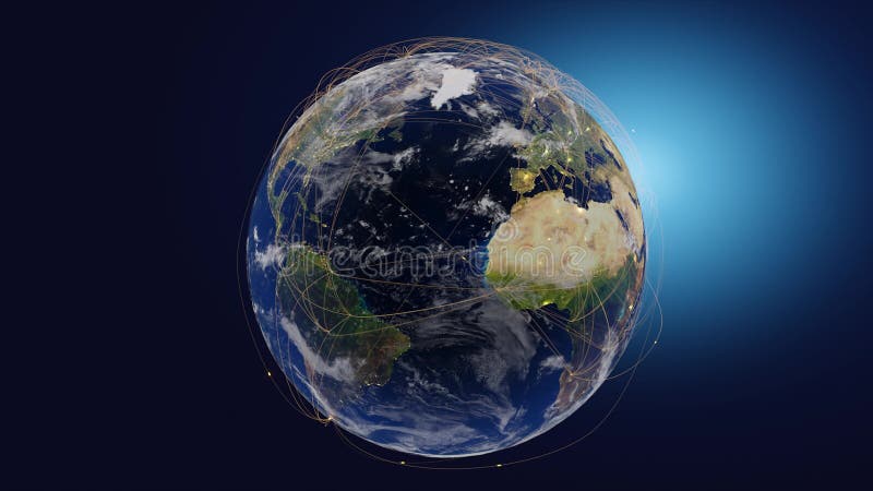 Tech Earth Globalization in 3d Animation. Global Business Dots on ...