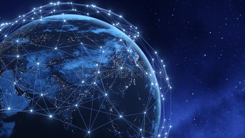 Tech Earth Globalization in 3d Animation. Global Business Dots on ...
