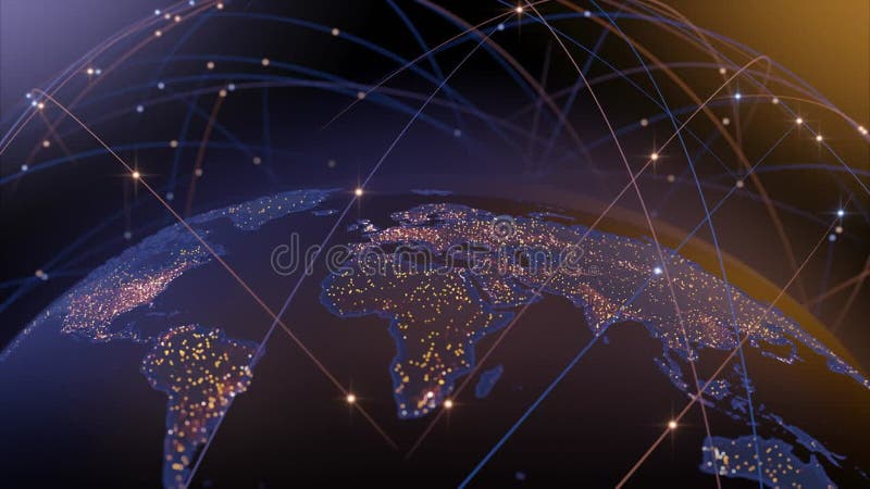 Tech Earth Globalization in 3d Animation. Global Business Dots on ...