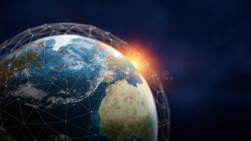 Tech Earth Globalization in 3d Animation. Global Business Dots on ...