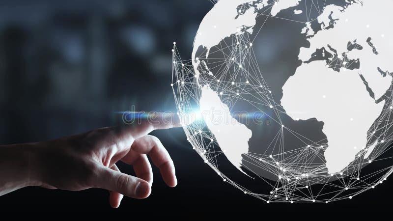 Tech Earth Globalization in 3d Animation. Global Business Dots on ...