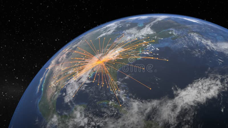 Tech Earth Globalization in 3d Animation. Global Business Dots on ...