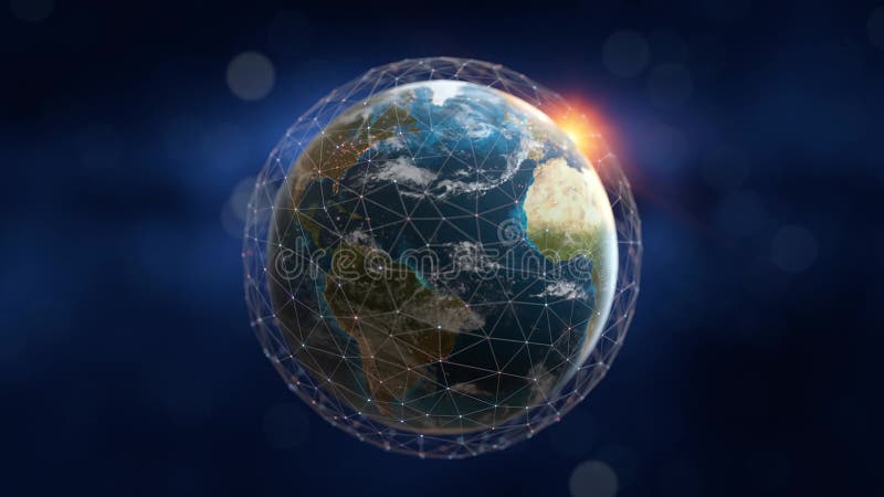 Tech Earth Globalization in 3d Animation. Global Business Dots on ...