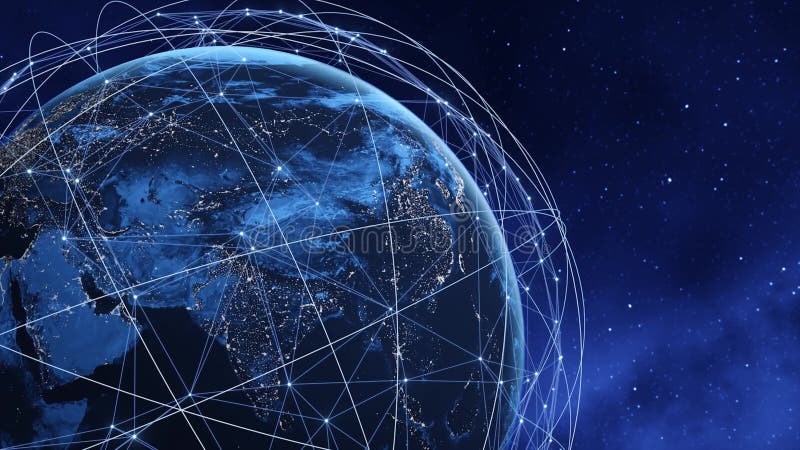 Tech Earth Globalization in 3d Animation. Global Business Dots on ...