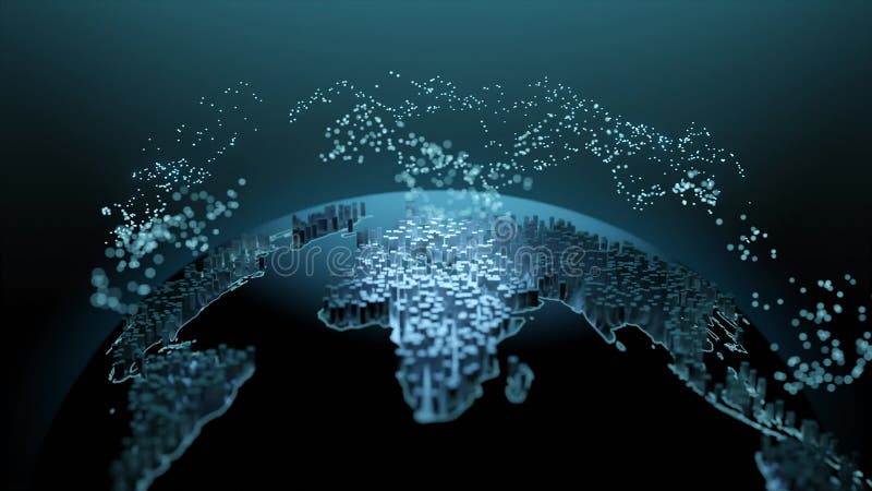 Tech Earth Globalization in 3d Animation. Global Business Dots on ...