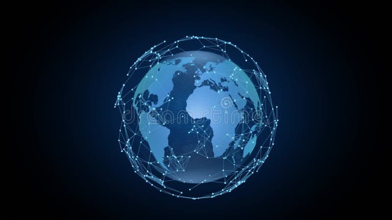 Tech Earth Globalization in 3d Animation. Global Business Dots on ...