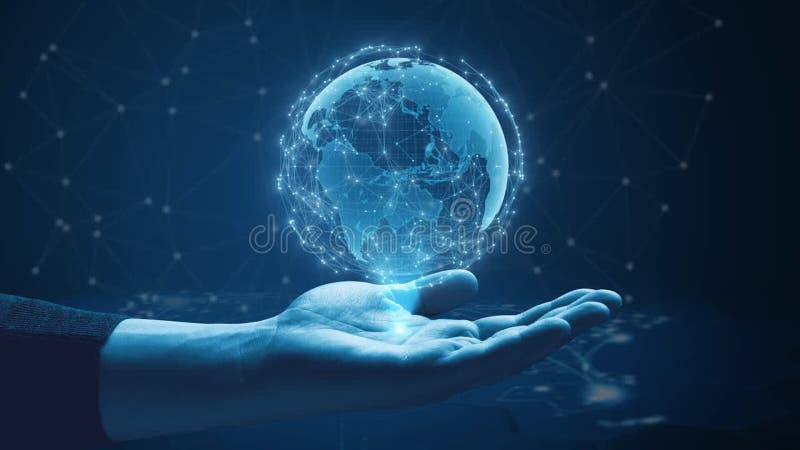 Tech Earth Globalization in 3d Animation. Global Business Dots on ...