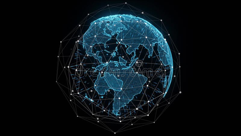 Tech Earth Globalization in 3d Animation. Global Business Dots on ...