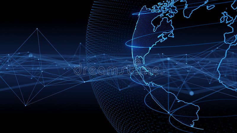 Tech Earth Globalization in 3d Animation. Global Business Dots on ...