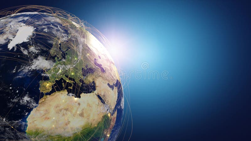 Tech Earth Globalization in 3d Animation. Global Business Dots on ...