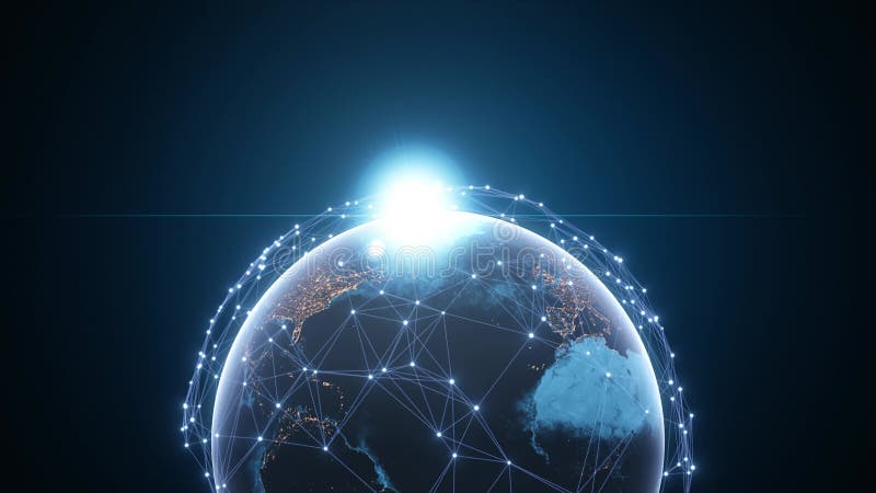 Tech Earth Globalization in 3d Animation. Global Business Dots on ...