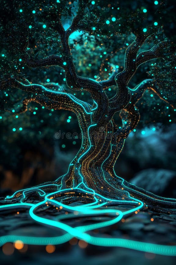 Concept of a Glowing Digital Tree of Life, Embodying Connection, Growth ...