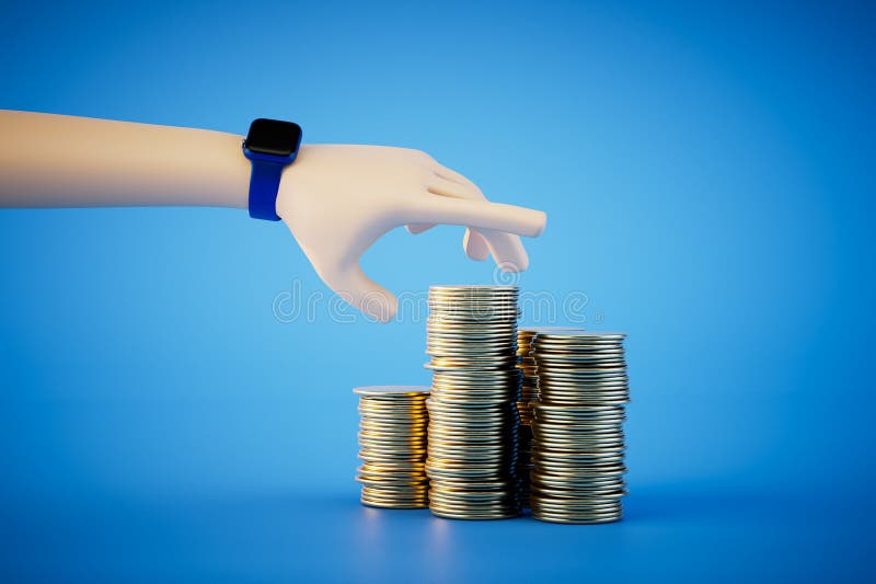 The Concept of a Good Salary. Stacks of Dollar Coins and a Hand ...