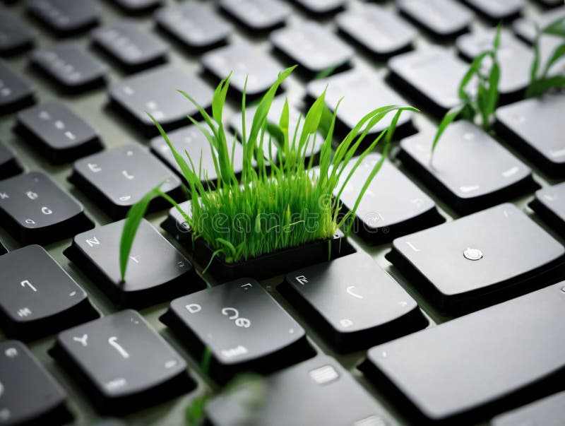 Grass Growing on a Computer Keyboard. Generative AI Stock Illustration ...
