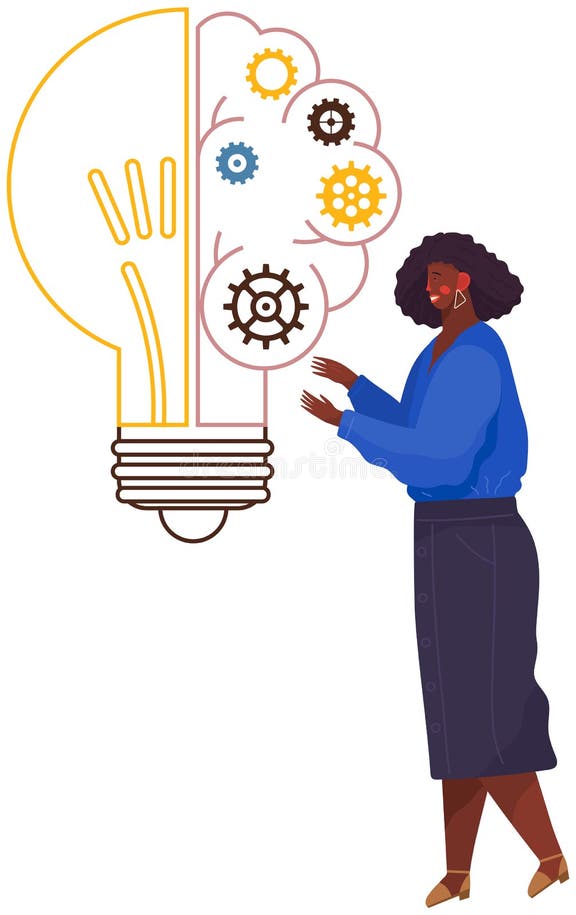 Concept of Great Idea. Woman Has Good Idea. Solution of Problem ...