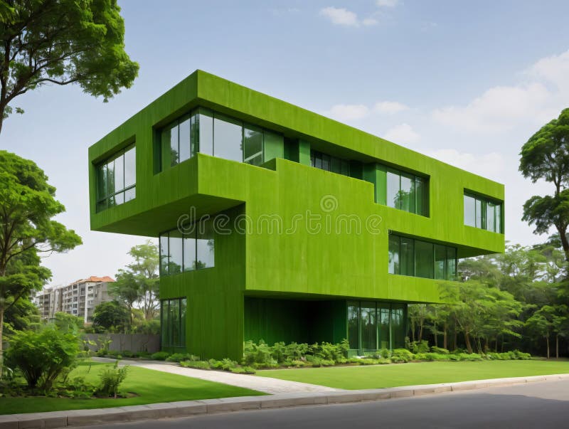 A Green Building with a Lot of Windows. Generative AI Stock ...