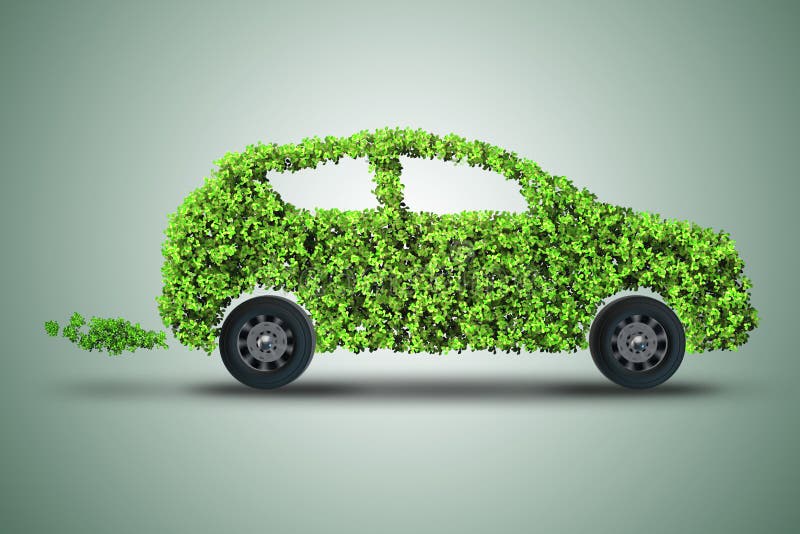 The Concept of Green Electric Car 3d Rendering Stock Illustration ...