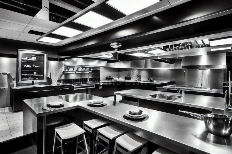 Gritty Back View of Chef Cooking in Busy Restaurant Kitchen .AI ...