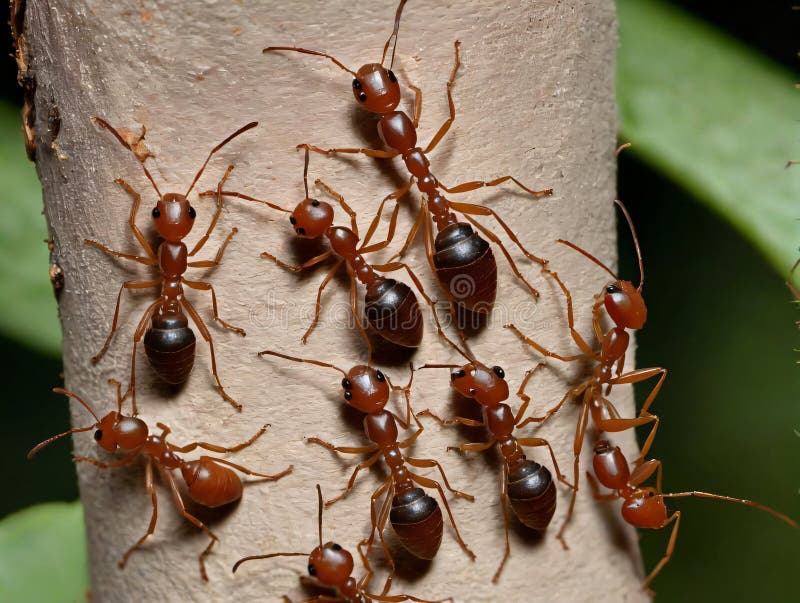 A Group of Brown Ants Standing on Top of a Tree. Generative AI Stock ...