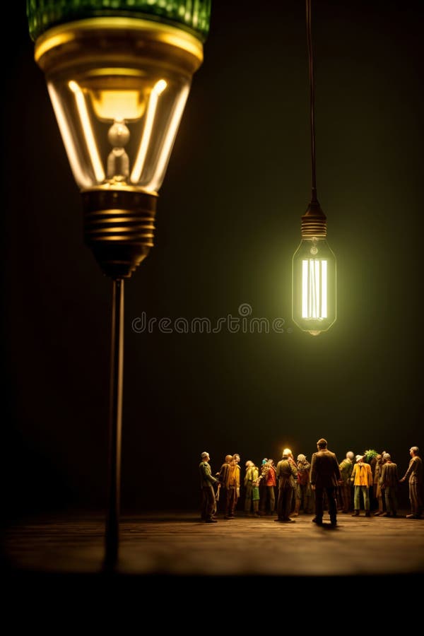 A Group of People Standing Around a Light Bulb. Generative AI Stock ...