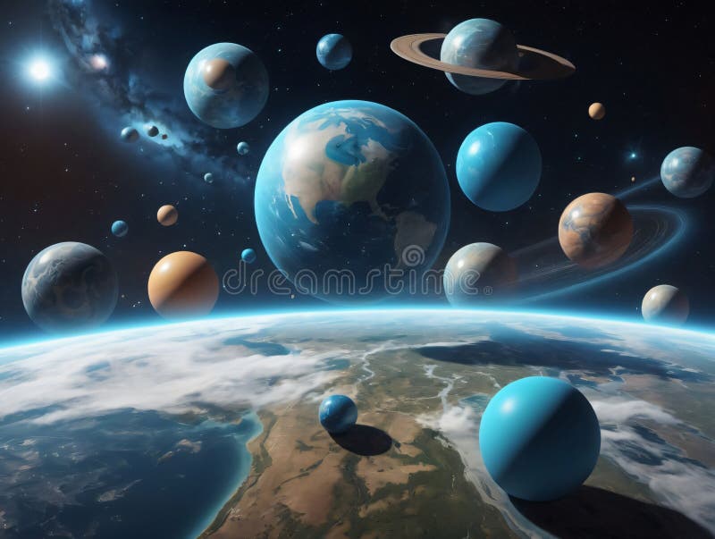 A Group of Planets Flying Around the Earth. Generative AI Stock Illustration - Illustration of ...