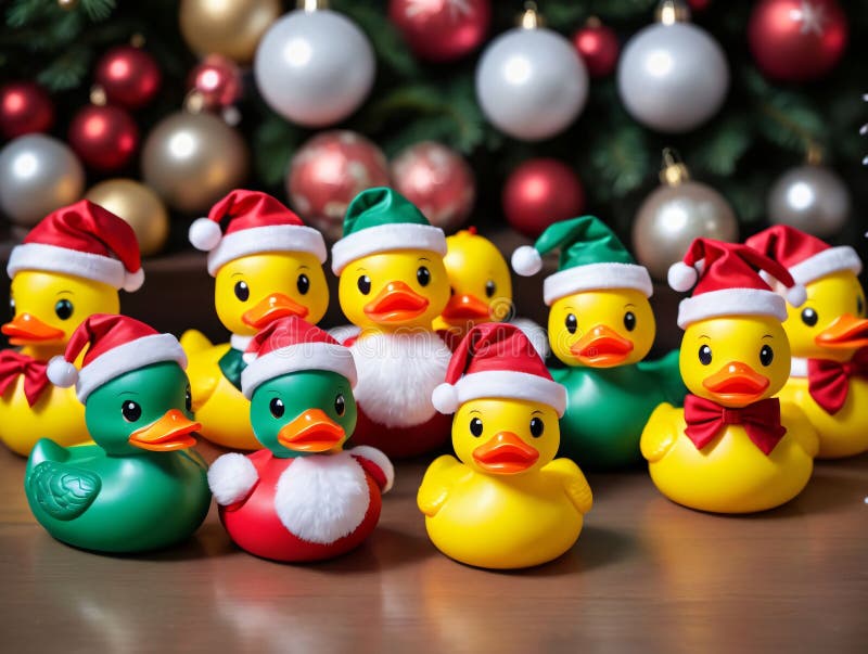 A Group of Rubber Ducks in Front of a Christmas Tree. Generative AI ...