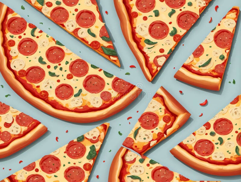 A Group of Slices of Pepperoni Pizza on a Blue Background. Generative AI Stock Illustration ...