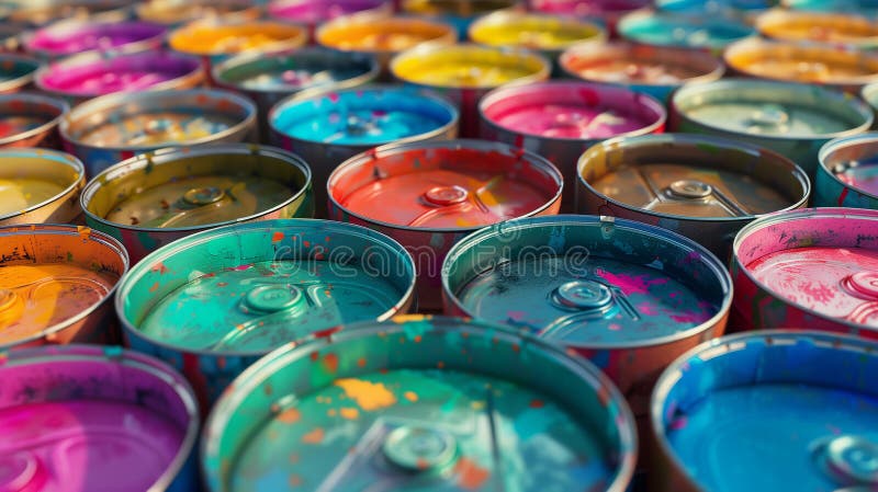 Concept Group of Tin Metal Cans with Colorful Paint Stock Illustration ...