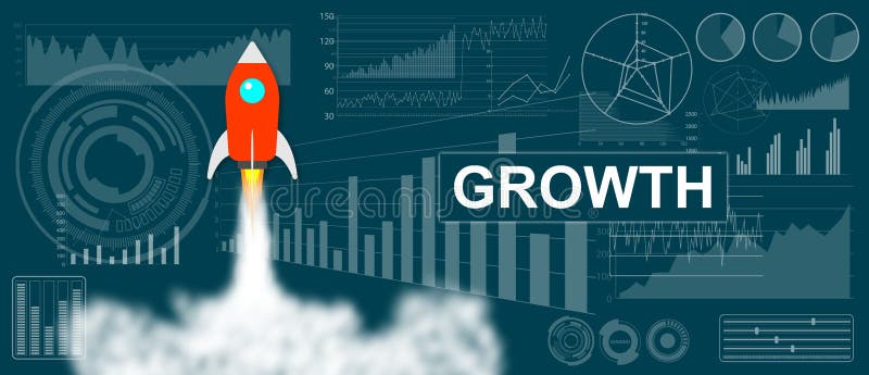 Concept of Growth with a Rocket Launch on Charts Background Stock ...