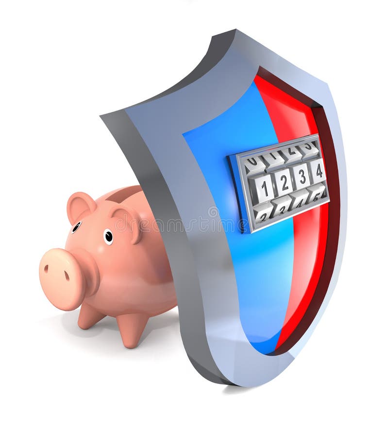 Concept of Hacking Protective Shield of Piggy Bank. Stock Illustration ...