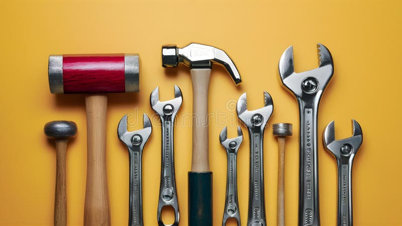 Assortment of Essential Hand Tools on Vibrant Background. Concept Hand ...