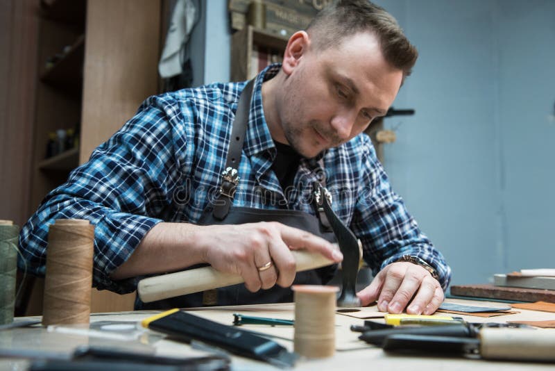 Concept of Handmade Craft Production of Leather Goods. Stock Image ...