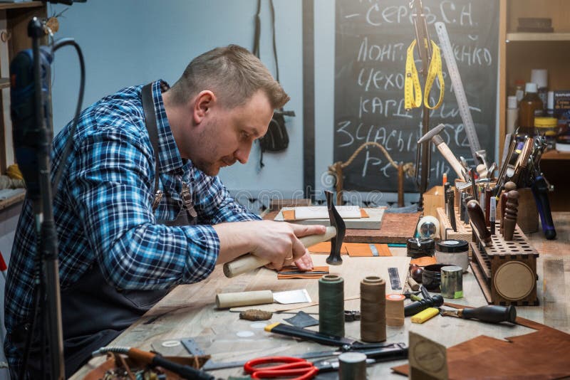 Concept of Handmade Craft Production of Leather Goods. Stock Image ...