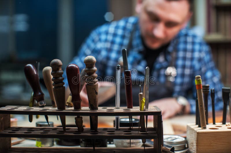 Concept of Handmade Craft Production of Leather Goods. Stock Image ...