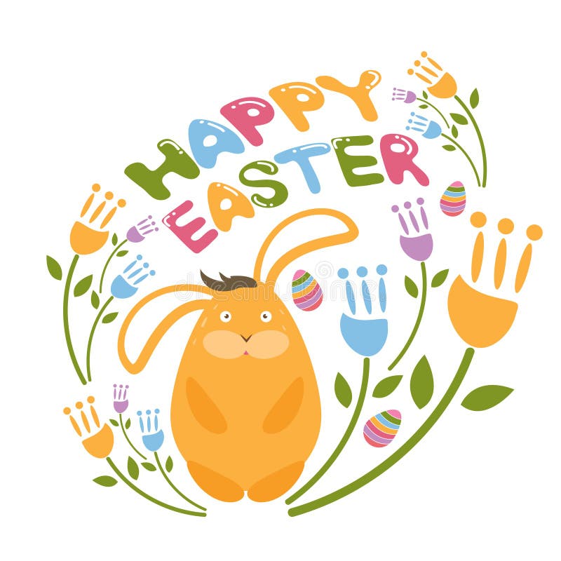 Concept Happy Easter Illustration Flowers,bunny and Eggs. V Stock ...