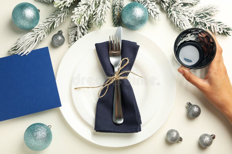 Concept of Happy New Year, Table Setting, Top View Stock Image - Image ...