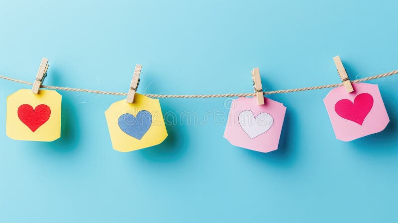 Concept with Heart Pinned on a String Against a Soft Blue Background ...