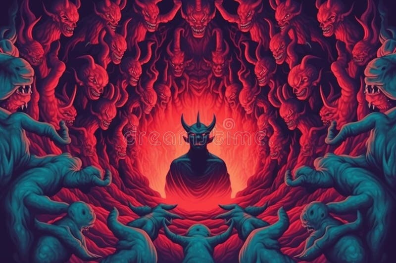 Concept of Hell. Fierce Flames and Raging Fire Surround a ...