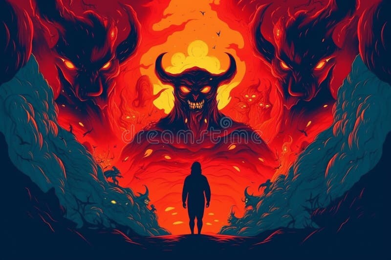 Concept of Hell. Fierce Flames and Raging Fire Surround a ...