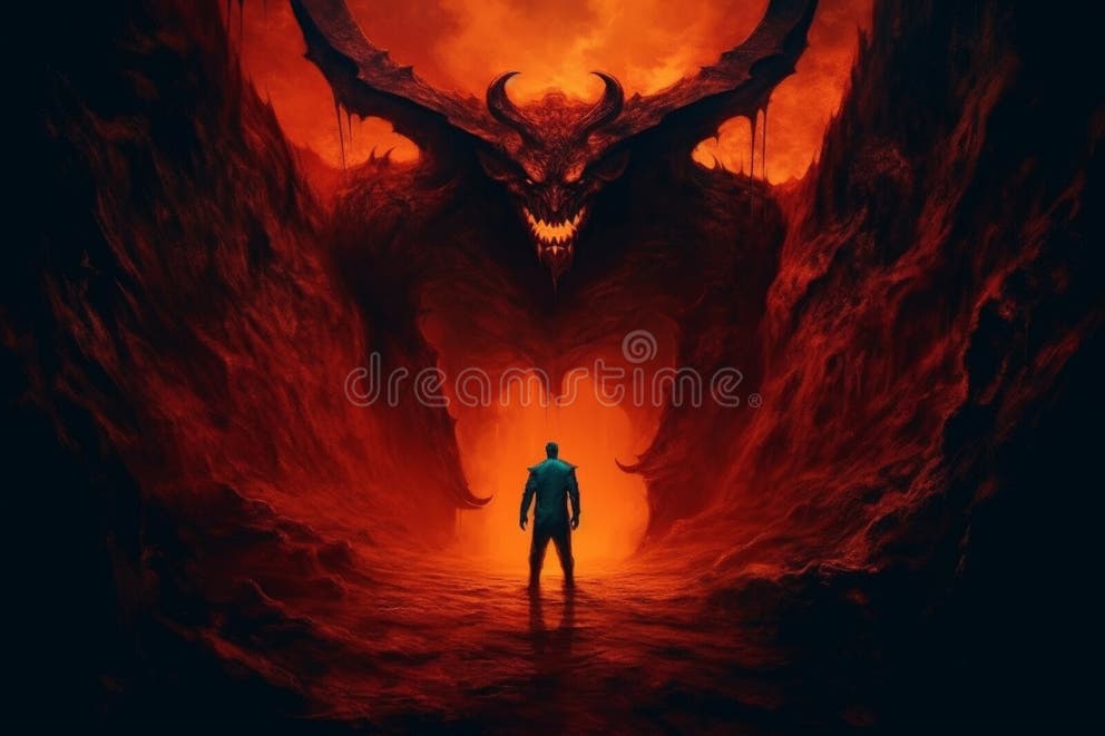 Concept of Hell. Fierce Flames and Raging Fire Surround a ...