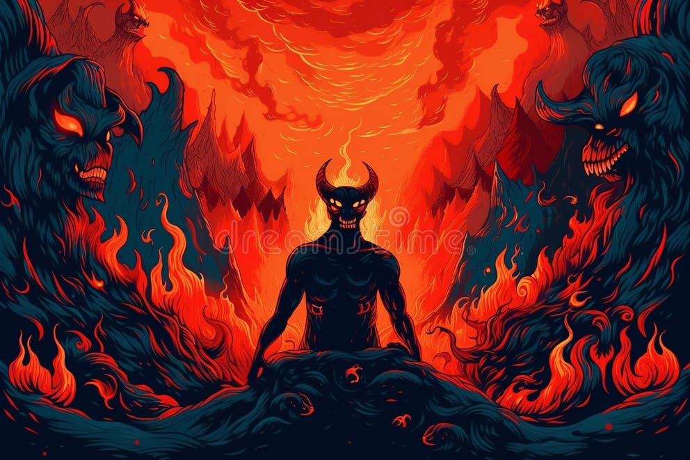 Concept of Hell. Fierce Flames and Raging Fire Surround a ...