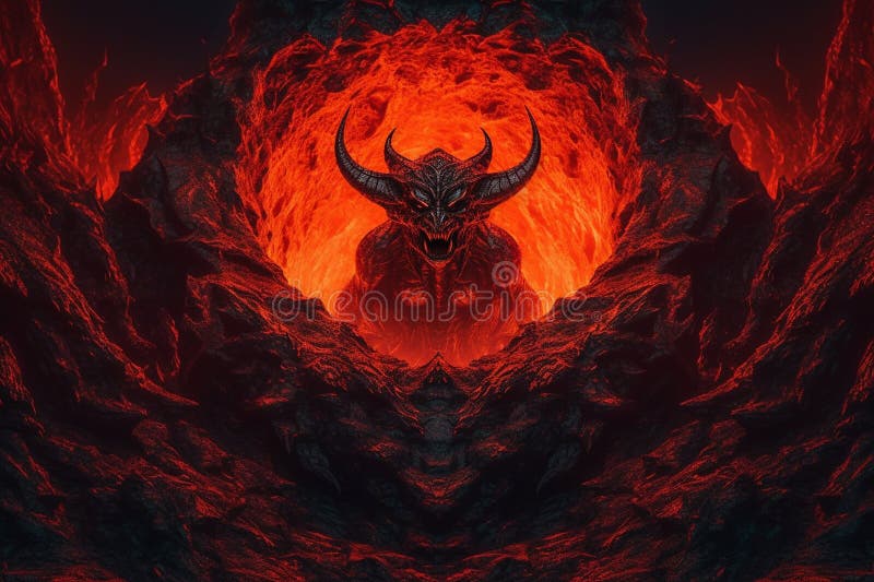 Concept of Hell. Fierce Flames and Raging Fire Surround a ...